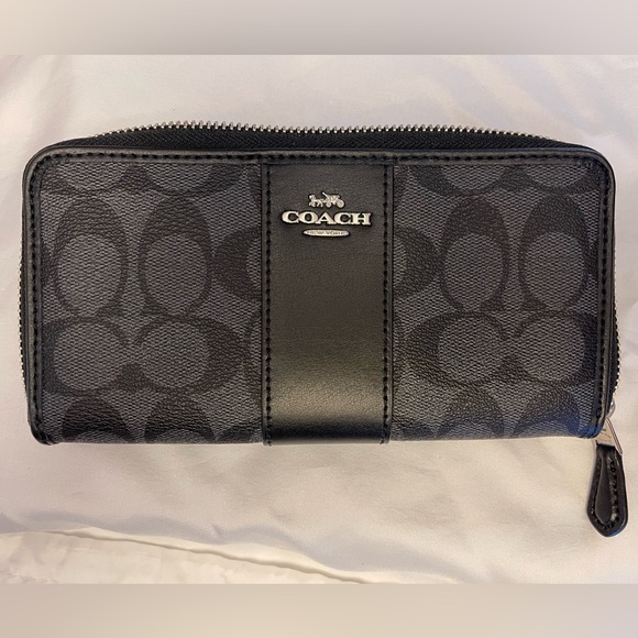 Coach | Bags | Coach Signature Black Zip Wallet | Poshmark